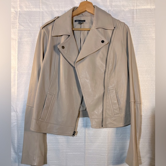 Vince | Jackets & Coats | Vince Leather Jacket Large Creamgray Size ...